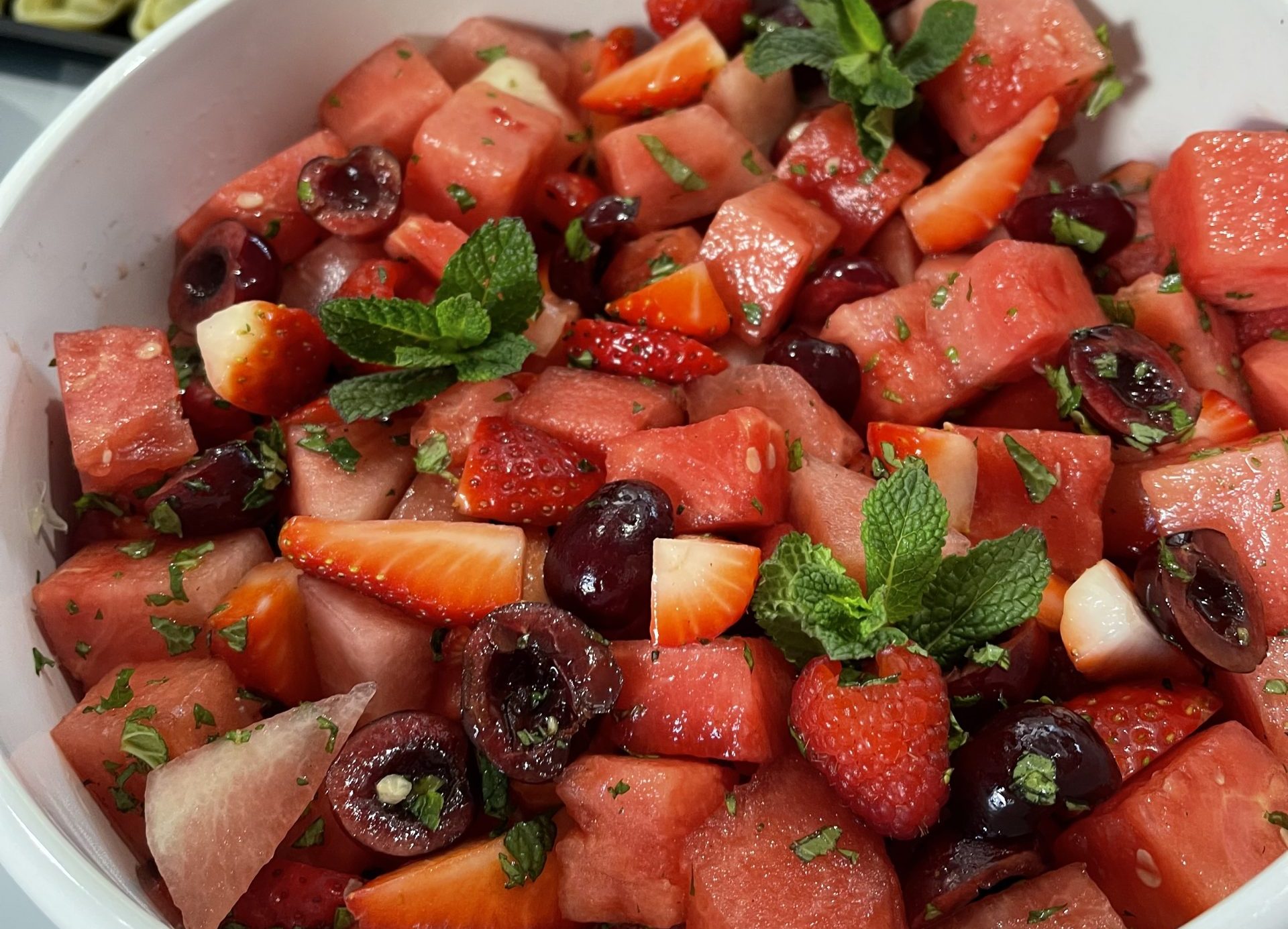 Watermelon Fruit Salad With Lime & Mint Dressing | Savery Grazing