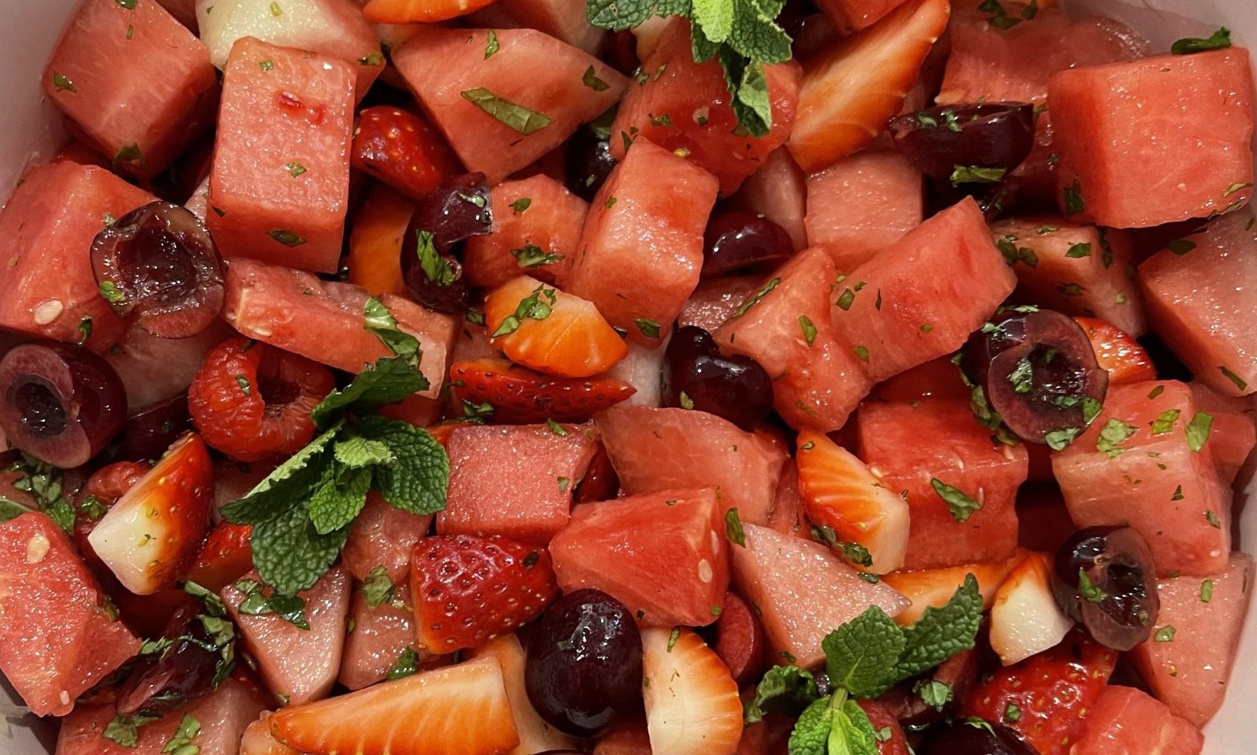 Watermelon Fruit Salad With Lime & Mint Dressing | Savery Grazing